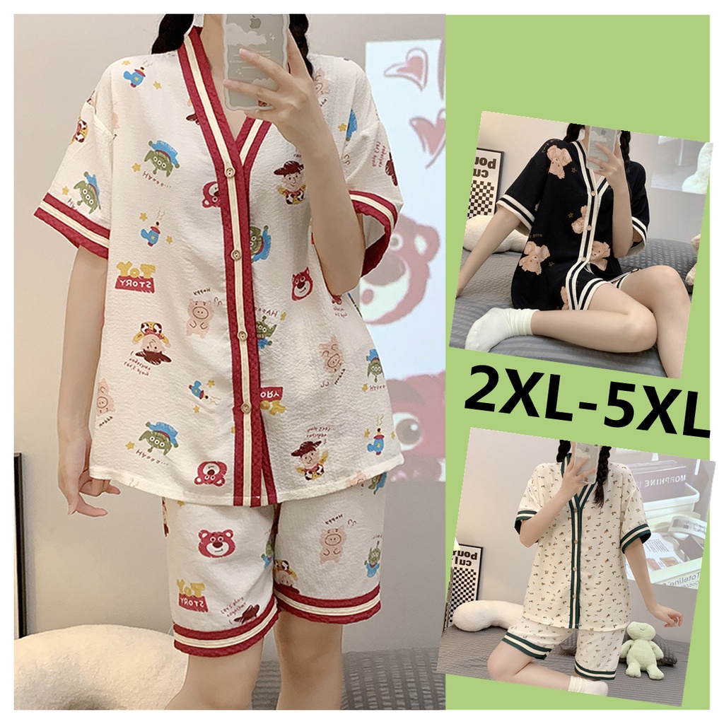 2xl 5xl Plus Size Pyjamas Women Cotton Short Sleeves Pajamas Set Summer