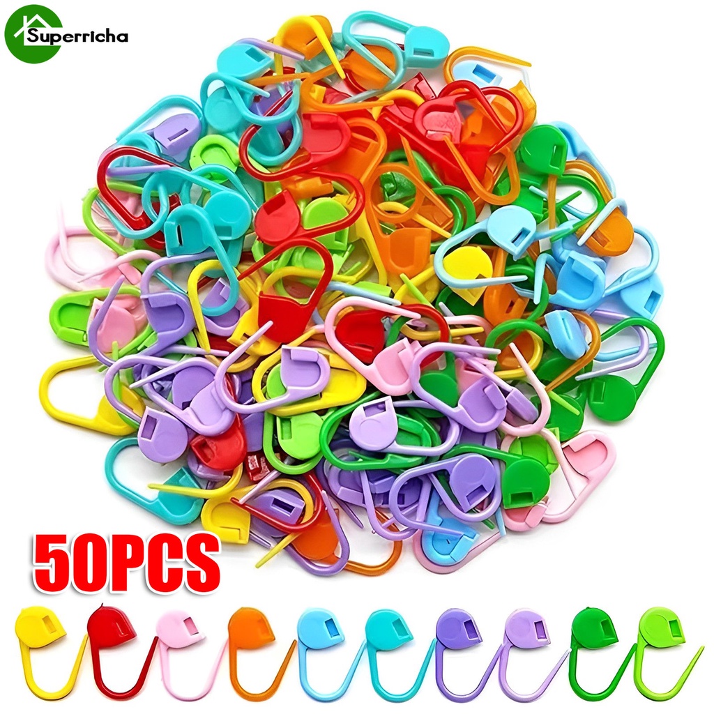 50pcs Mixed Color Safe Crochet Locking Clips DIY Yarn Sweater Needle ...