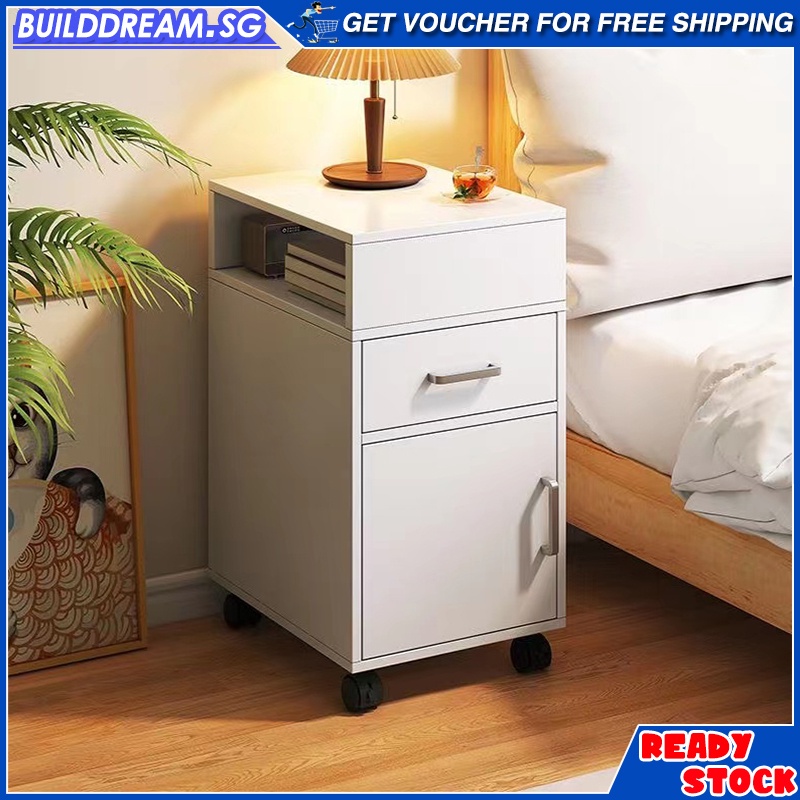 White Bedside Table Drawer Bedside Cabinet with Wheels Bedroom Living ...