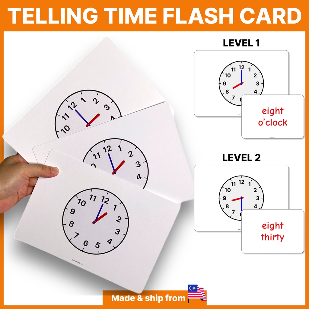 Telling Time Flash Cards (Level 1 & Level 2) for Kids, Baby, Big Flash ...