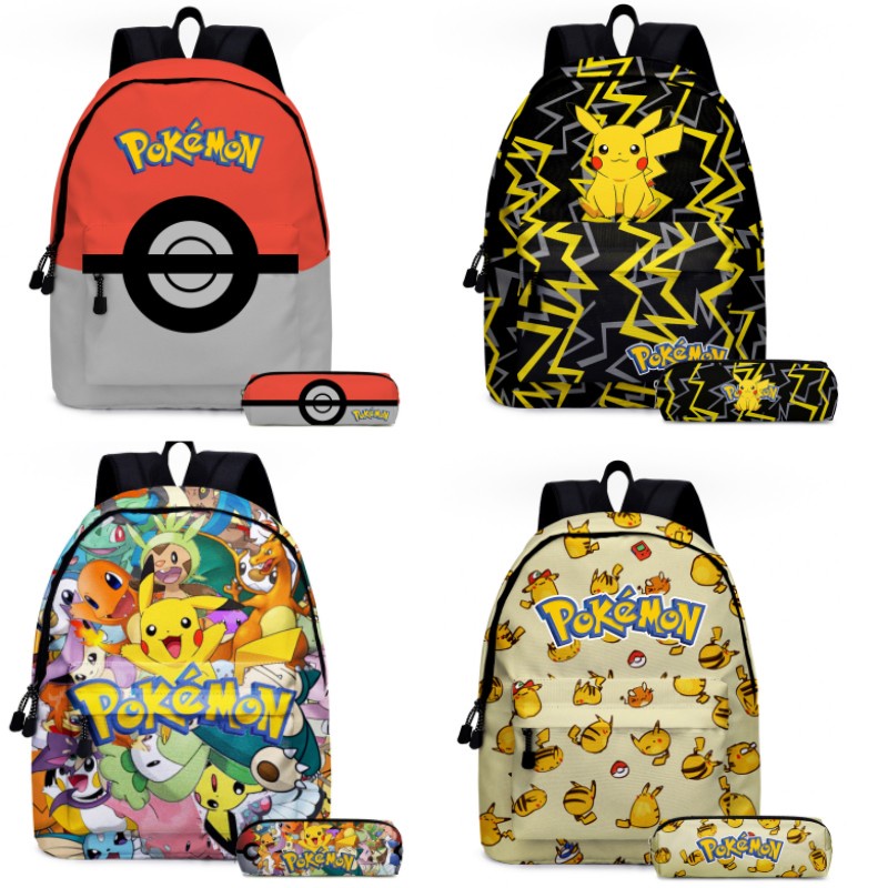 2PC Pikachu Cartoon Backpack Two-piece Pokemon Student School Bag ...