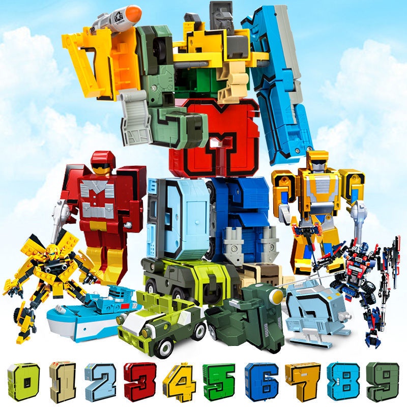 Number Transforming Robot 0-9 Number 10 Pieces Transformer Kid Children ...