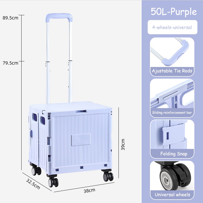 50/80L Homy Shopping Trolley Folding 4/8 Wheels Shopping Cart Foldable ...