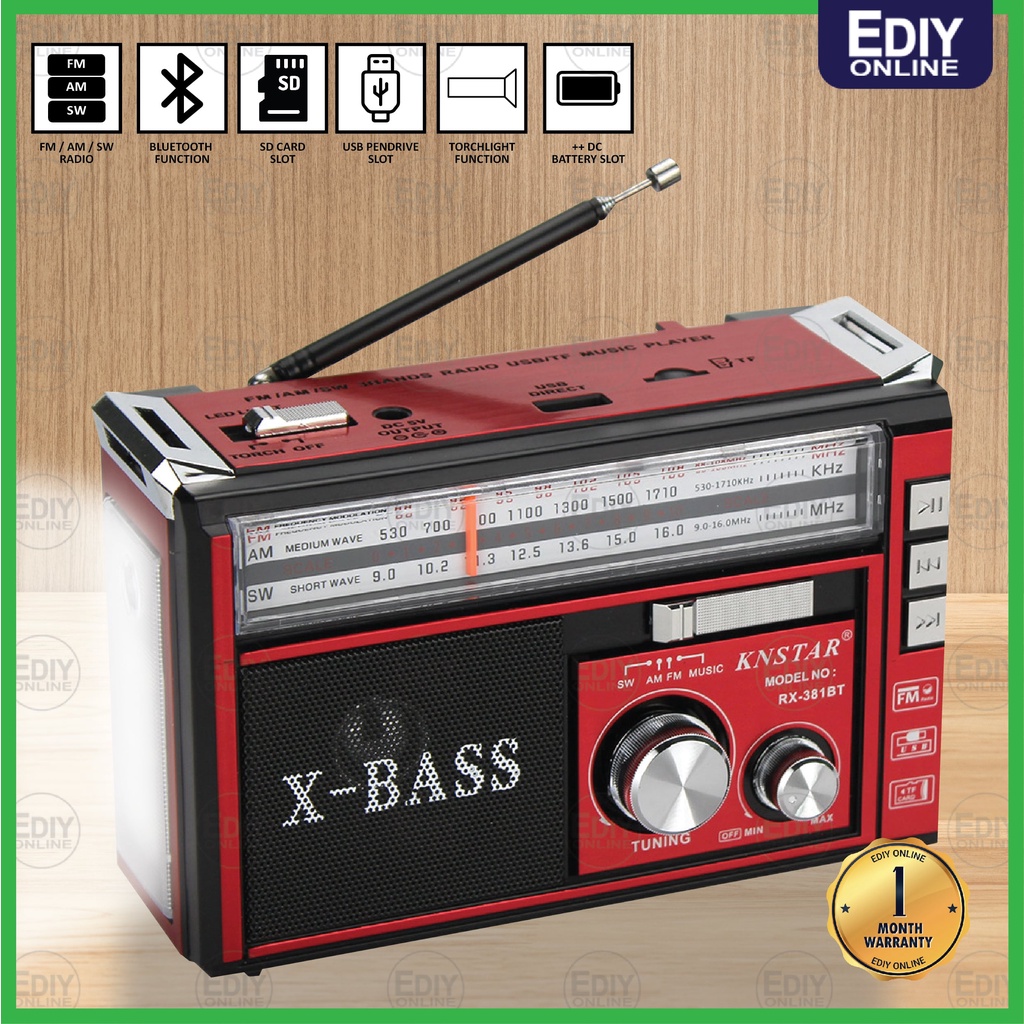 X-BASS RECHARGEABLE FM AM RADIO BLUETOOTH MP3 PLAYER TF SD CARD USB ...