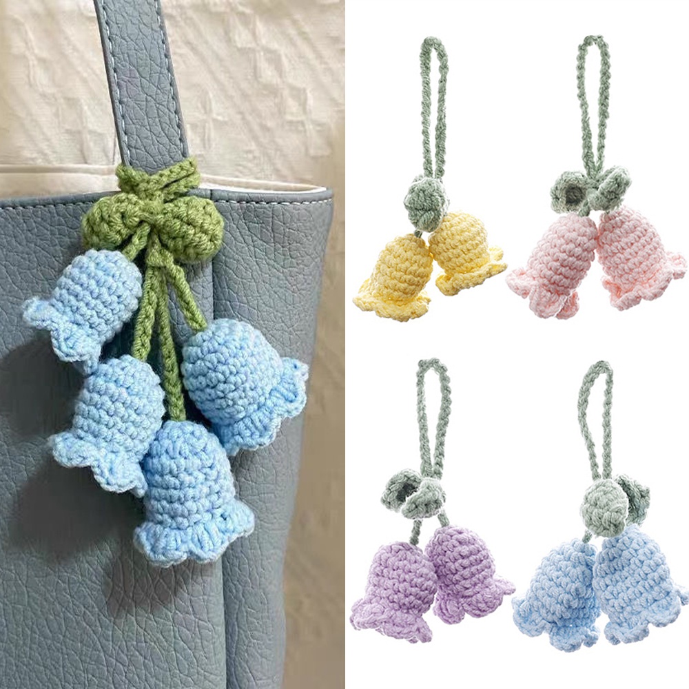 Handmade Flower Knitted Keychain Keyring Women Crocheted Wool Flower ...