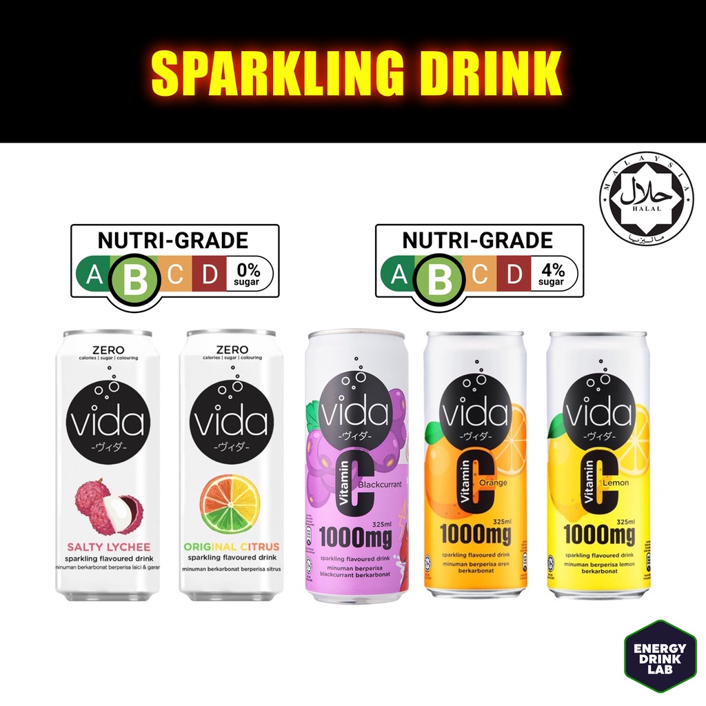 (VIDA Zero Sparkling 325ml x6) Salty Lychee/ Blackcurrant / Lemon ...
