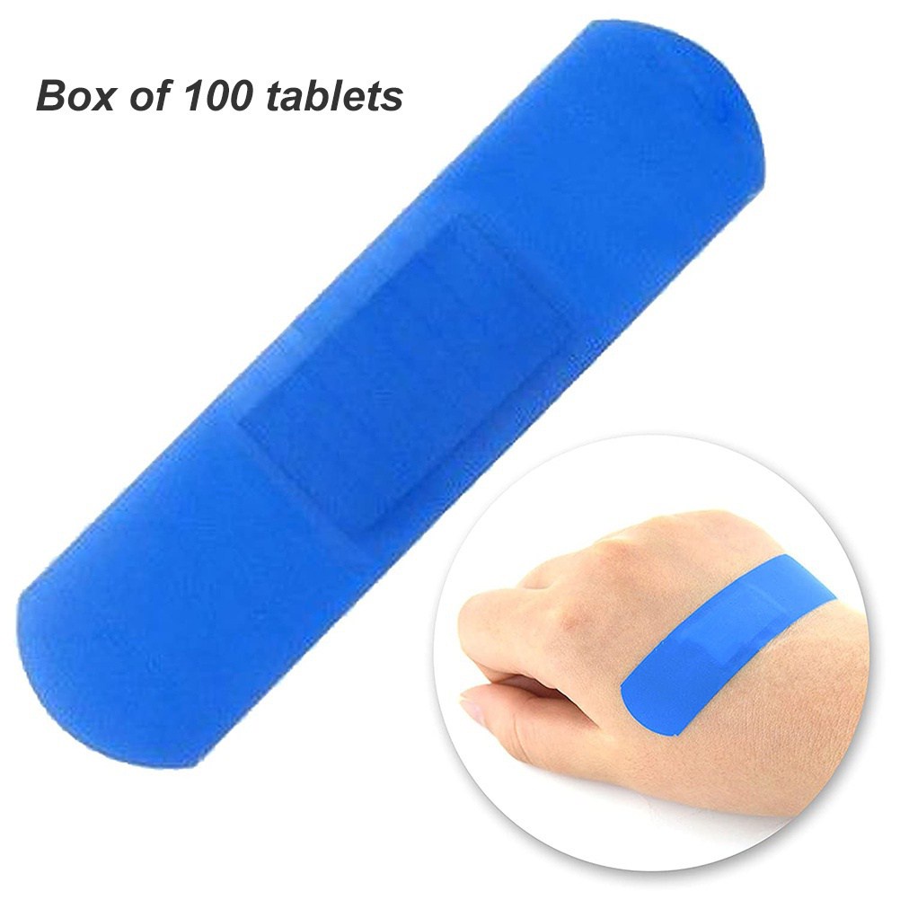 100Pcs Blue Indicator Band Aids Kitchen Adhesive Rectangular Plasters ...