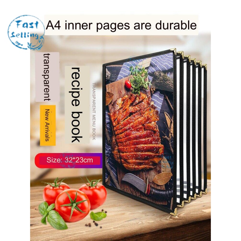 A4 food menu holder with clear plastic lid. Transparent menu recipe ...