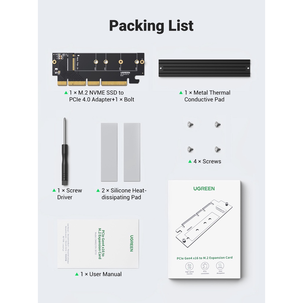 UGREEN NVMe PCIe Adapter, M.2 SSD to PCIe 4.0 X16/X8/X4 Card with Heat ...