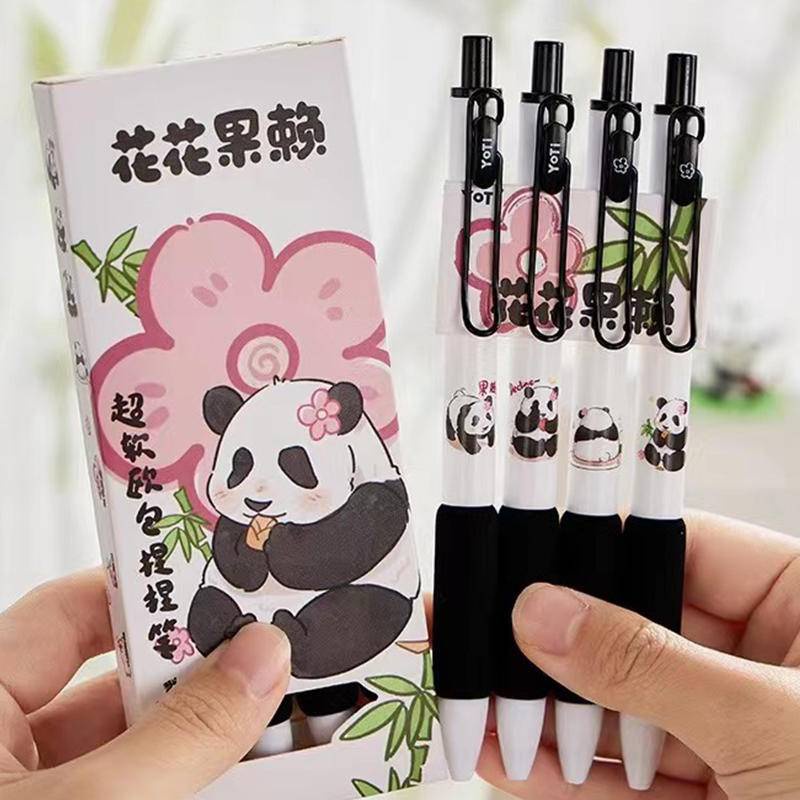 4 Pieces Panda Press Pen 0.5mm Black Gel Pen office accessories ...