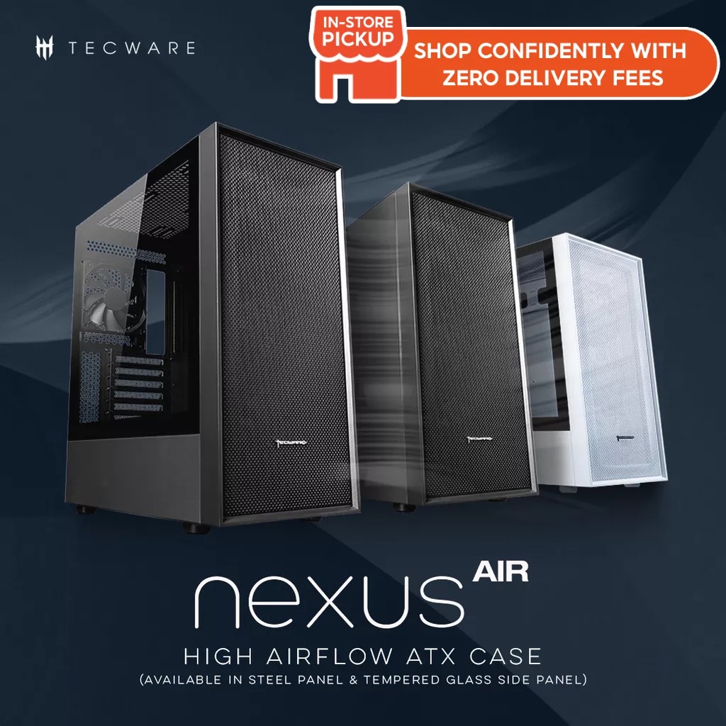 TECWARE Nexus Air - Mid Tower High Airflow ATX Case [STEEL BLACK/T.G ...