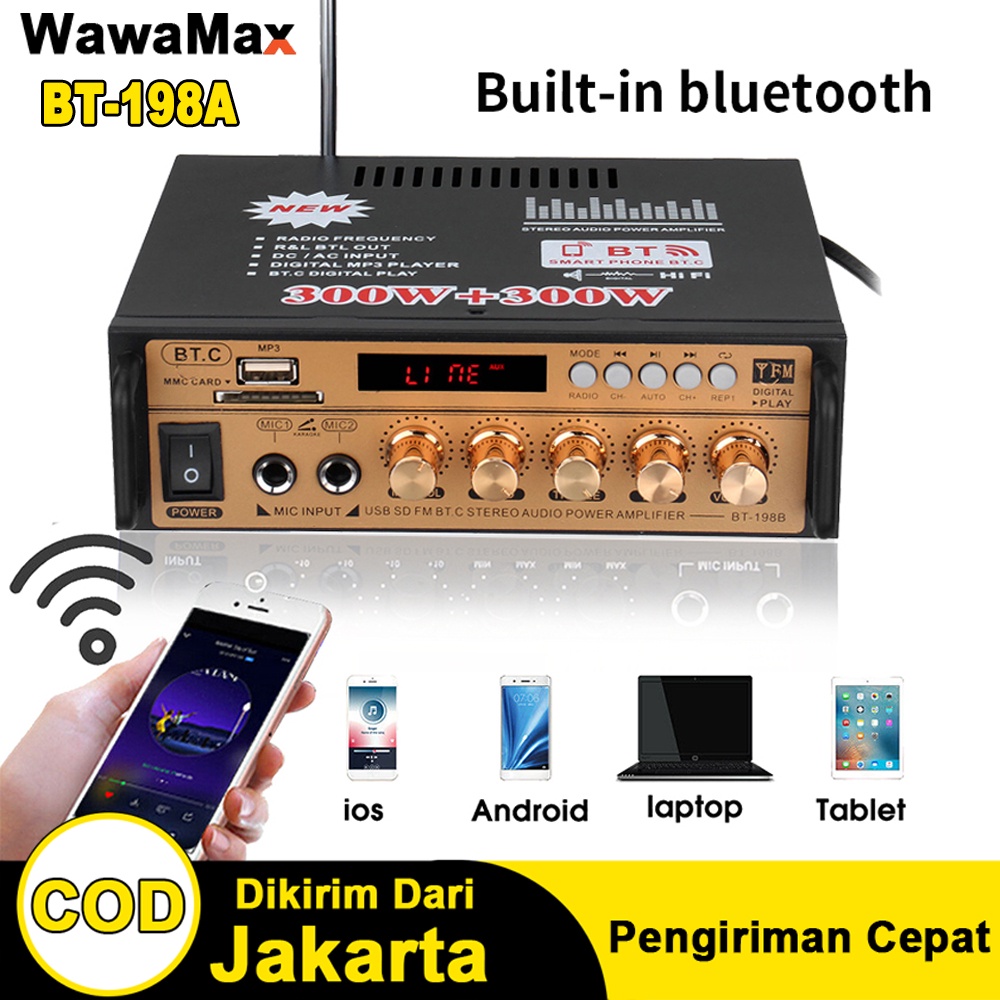 Power Amplifier Wireless Bluetooth BT-198A 600W 12V/ 220V 2CH LCD ...
