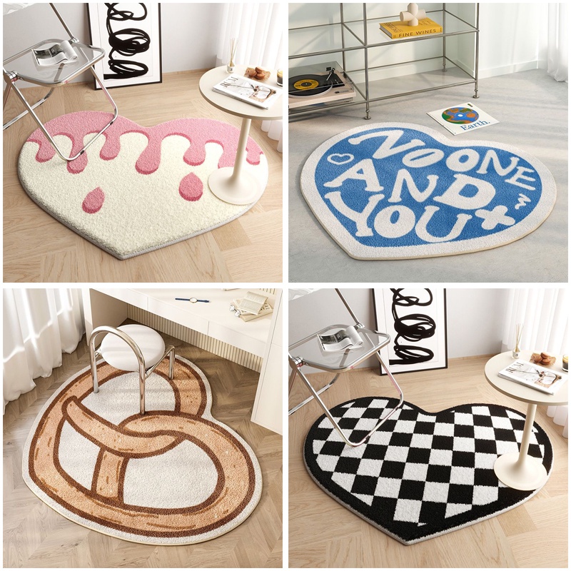 2023 New Cute Love Heart Shape Bedside Rug Bedroom Ins Style Makeup ...