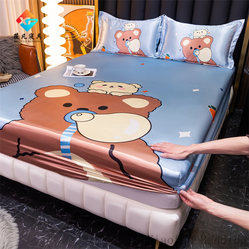 [Factory Spot] New Single Ice Silk Mattress Protector Cartoon Fit Cool ...