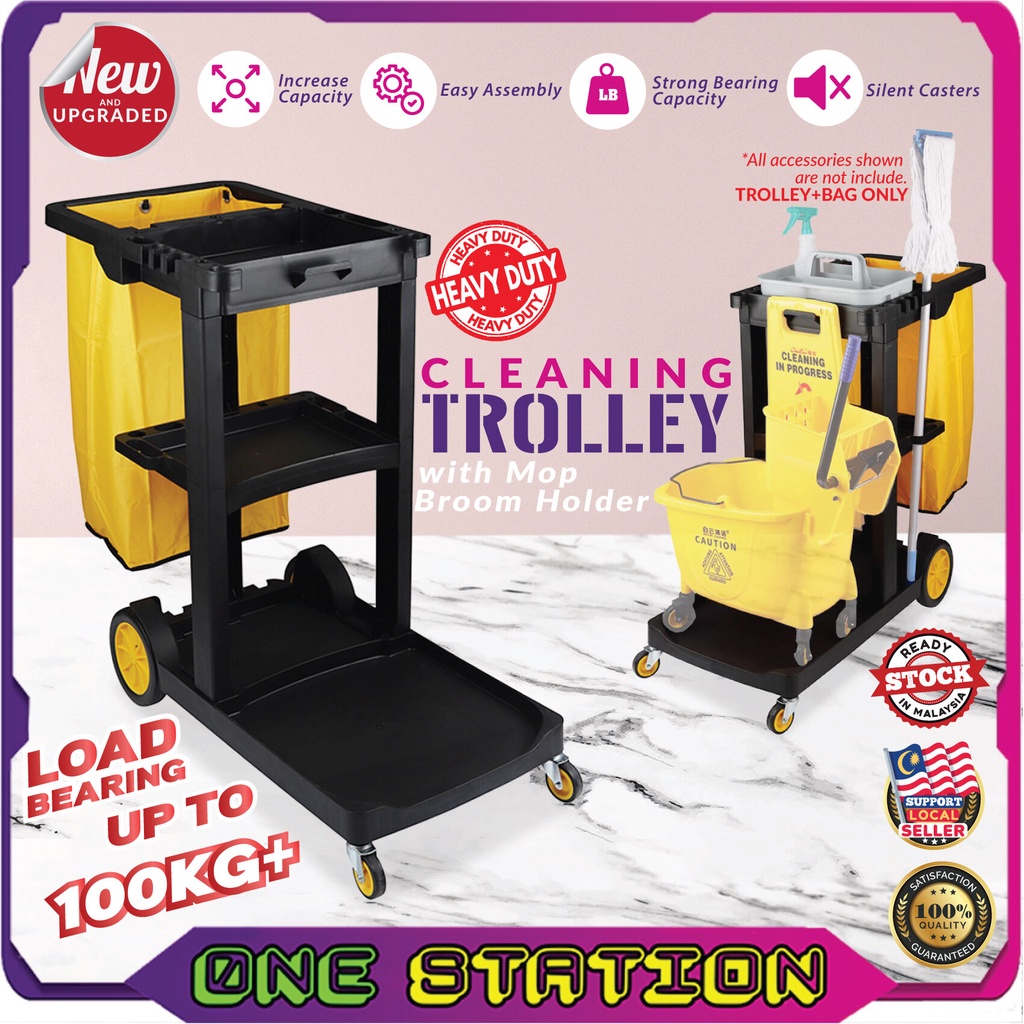 Heavy Duty Cleaning Trolley with Mop Broom Holder Multi Purpose ...