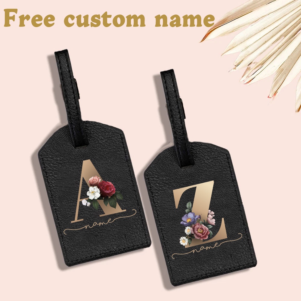 Personalised Letter with Name Leather Luggage Tag Suitcase Identifier Label Baggage Boarding ...