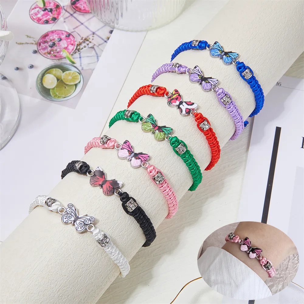 Classic Butterfly Pendant Braided Rope Chain Handmade Bracelets for ...