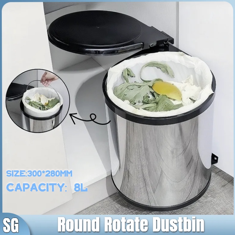 [SG Seller] Round Rotate Dustbin 8L/Stainless Steel Dustbin/Auto Soft ...
