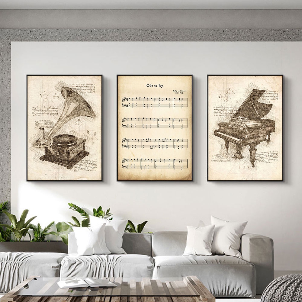 Posters Vintage Music Sheet Old Beethoven Grand Piano Canvas Painting ...