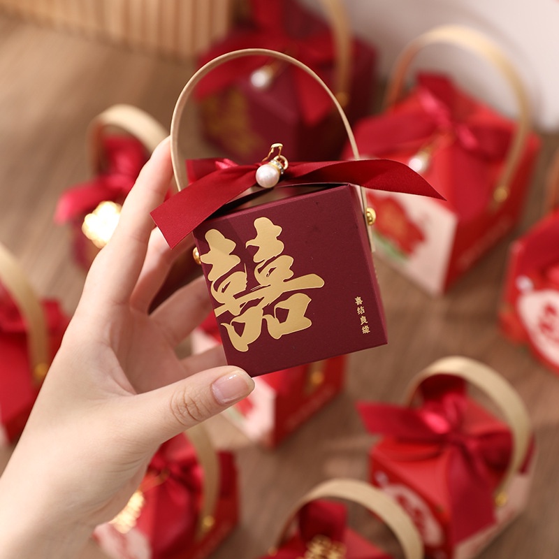 Wedding Candy Box Red Portable Chinese Cardboard Creative Candy Bag ...