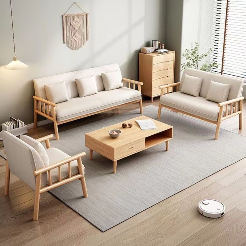 Chinese style solid wood sofa chair living room simple modern fabric ...