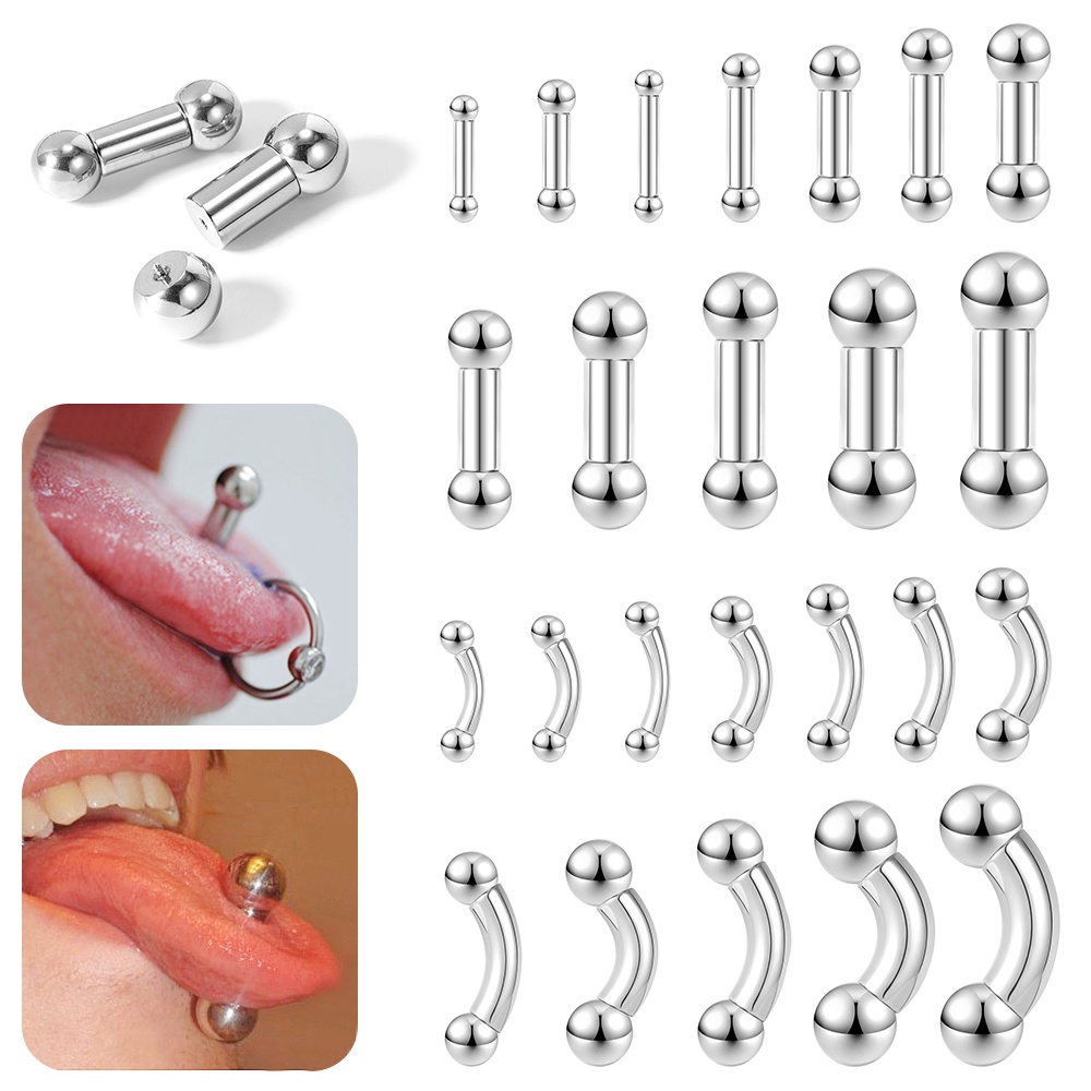 1 PC Punk Large Gauge Straight Rod Tongue Piercing Stainless Steel ...