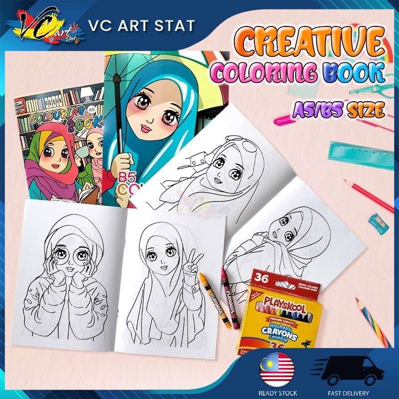VC Art A5 / B5 Size Kids Colouring Book 16 Pages 60gsm Thick Paper Suitable for Crayon Color ...