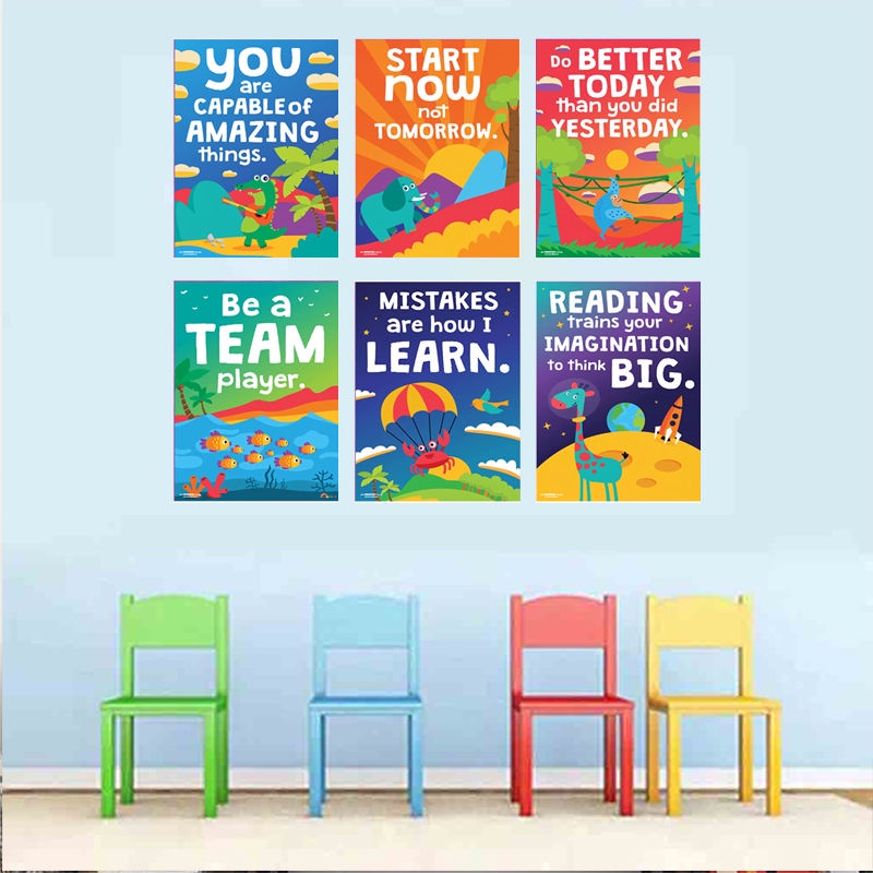6PCS cartoon wallpaper poster motivational quotes wall stickers for ...