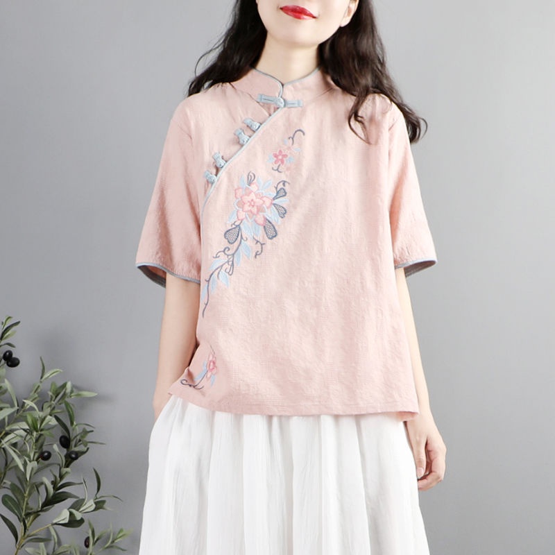 New Chinese Retro Cheongsam Cotton Chinese Knot Button Top Women's ...