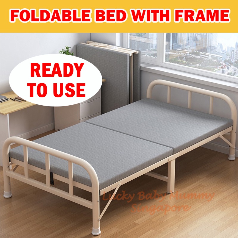 Foldable Bed with Frame Single Double Bed/Bed Frame with Topper/Ready ...