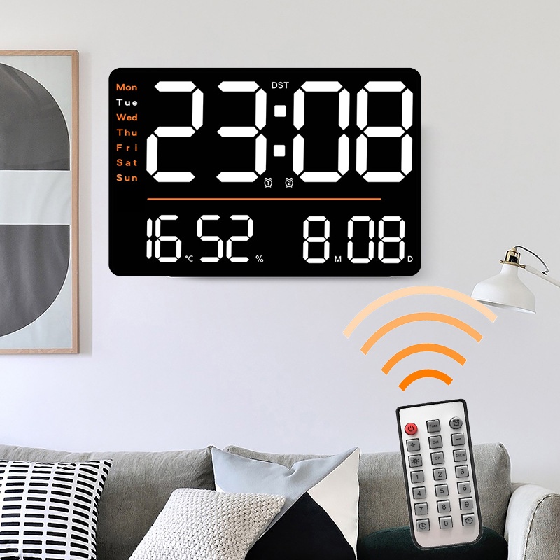 Digital Wall Clock Remote Control LED Large Alarm Clock Temperature ...