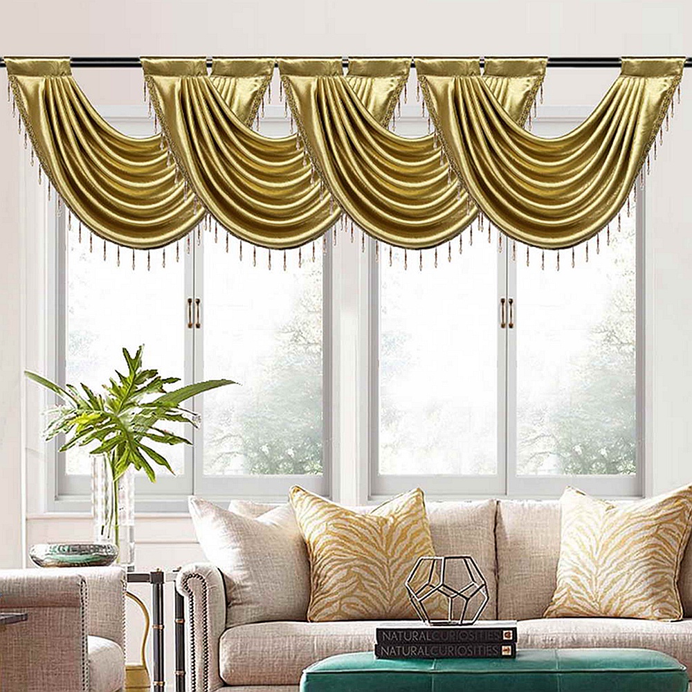 Luxury Gold Swag Curtain Valance with Beads Customized for Living Room ...