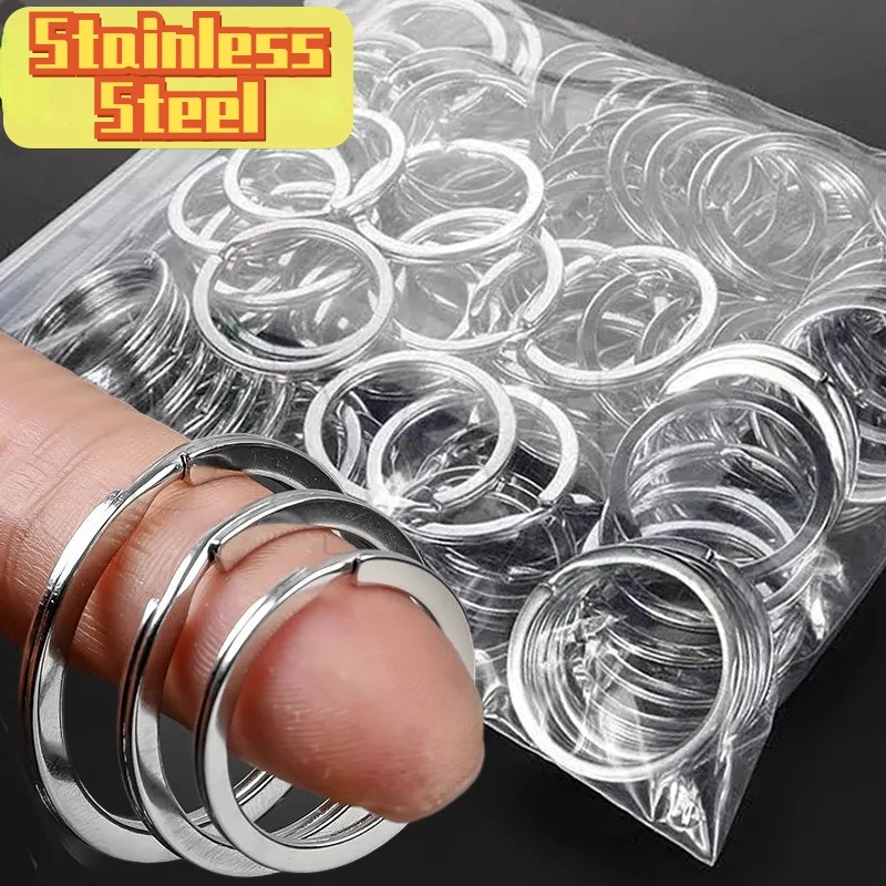 Round Flat Line Split Rings Keyring DIY Stainless Steel Key Rings 10Pcs ...