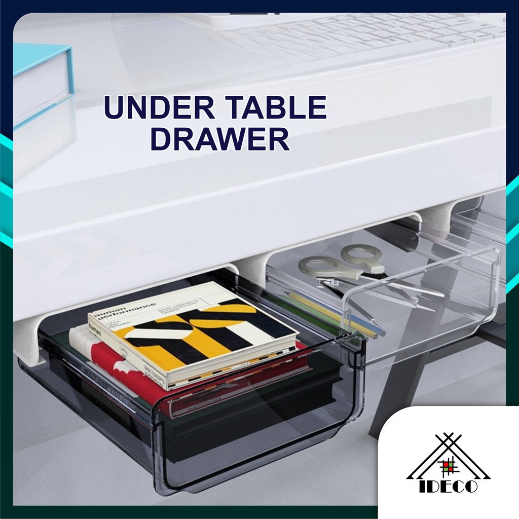 IDECO Storage Drawer Self Stick Pencil Tray Under Desk Table Organizer ...