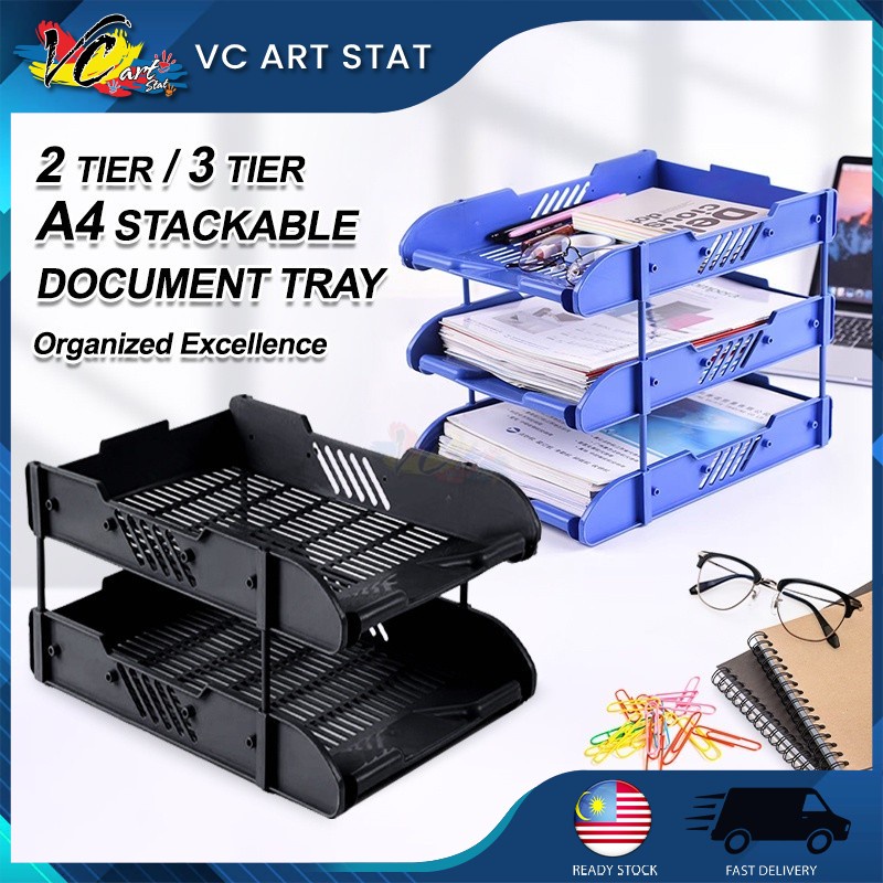 VC Art Plastic Document Tray 2 Tier and 3 Tier Stackable Multi-level ...