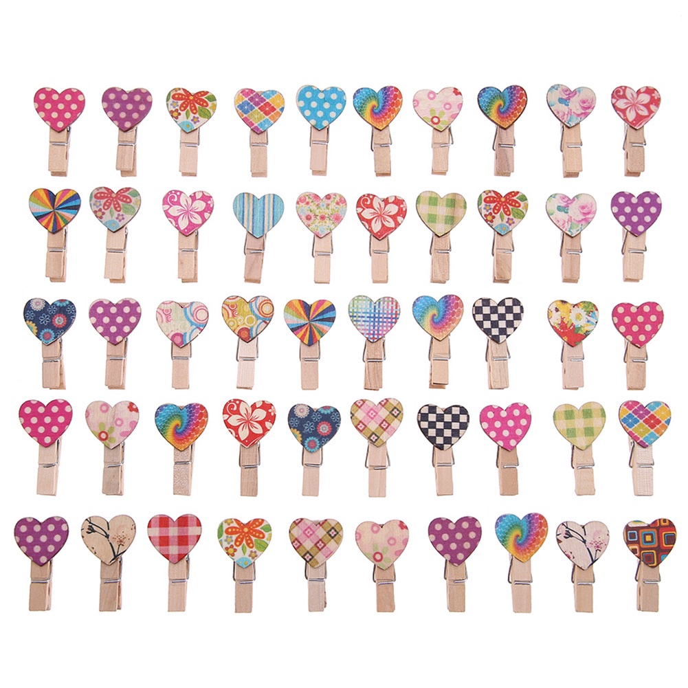 50pcs/pack Wooden Love Heart Mini Clothespin Craft Clips DIY Photo ...