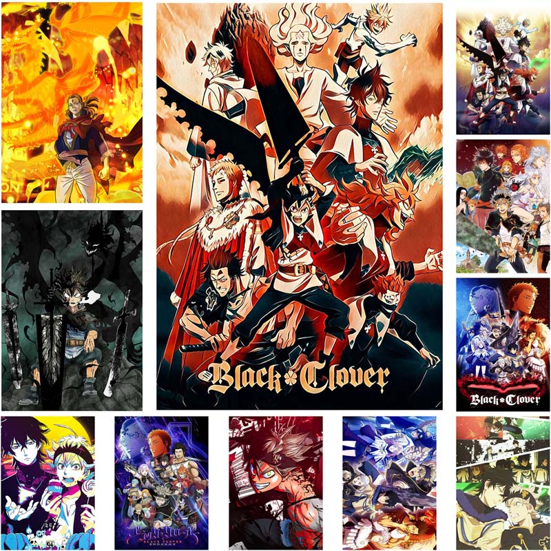 Home Wall Art Decor Fighting Anime White Paper Paintings Black Clover ...