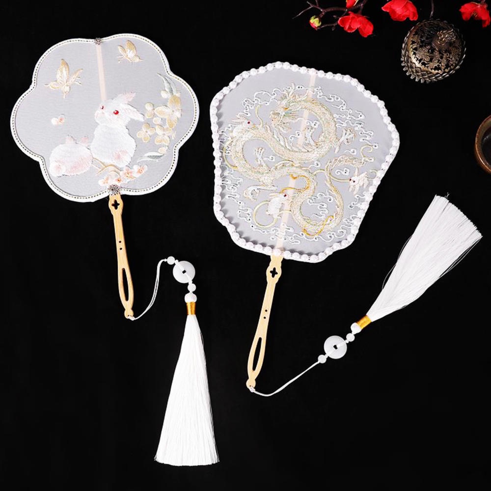 Gufeng Fan Classical Embroidery Fan Chinese Style Long Short Handle ...