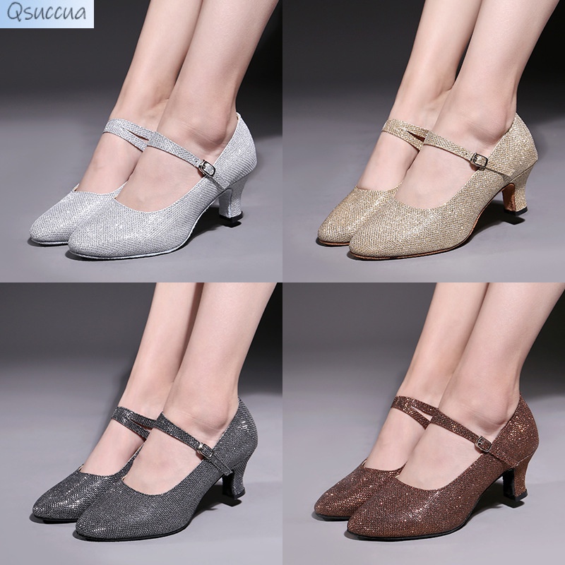 Qsuccua Adult Ladies Latin Ballroom Dance Low-heeled Mid-heeled Soft ...