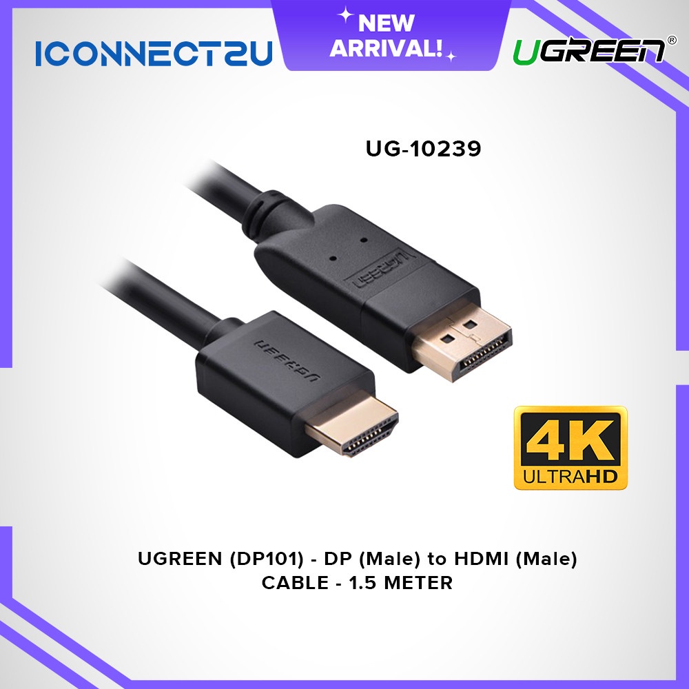 Ugreen (DP101) 10239 DP(Male) to HDMI (Male) Cable (1.5m) | Shopee Singapore