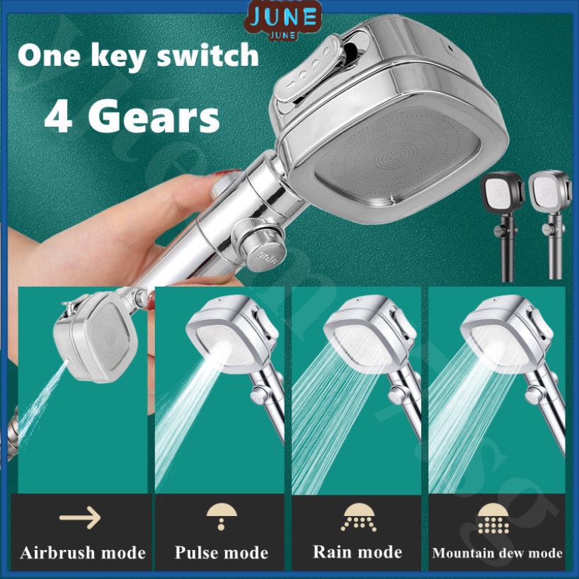 4 Modes Pressurized Shower Head Spray Water Saving Rainfall Handheld