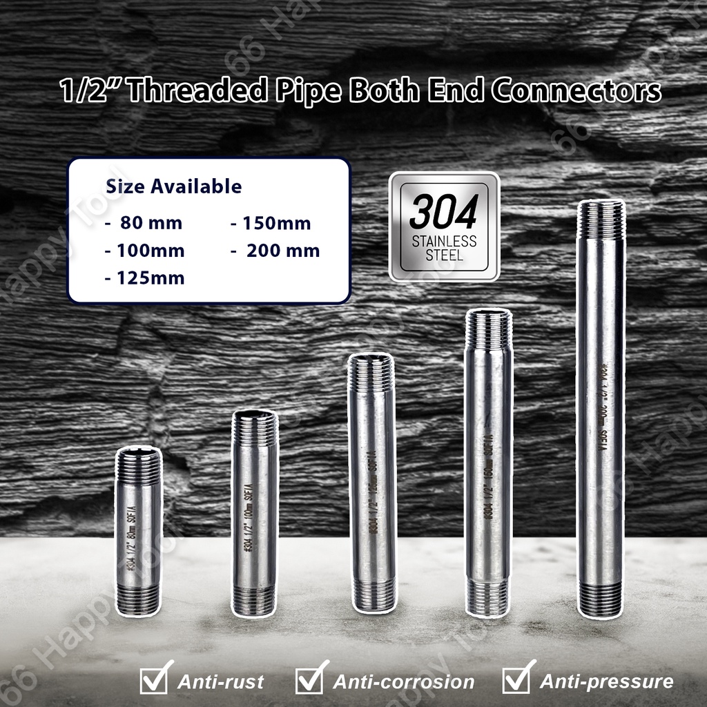 1/2" Male Threaded Pipe Extension 304 Stainless Steel End Connectors ...