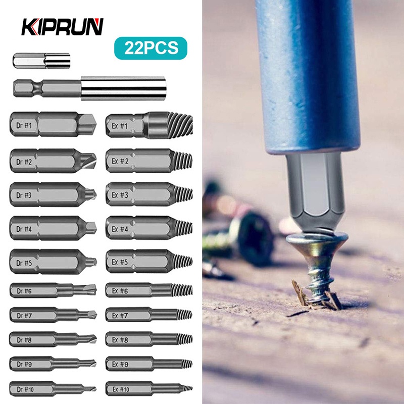 KIPRUN 22Pcs Damaged Screw Extractor Drill Bit Set Stripped Screw ...