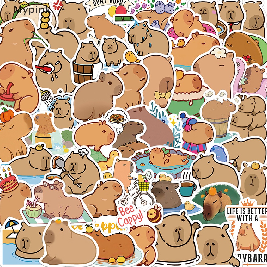 Mypink 50Pcs Cute Capybara Sticker Set for Laptop, Guitar, Scrapbook ...
