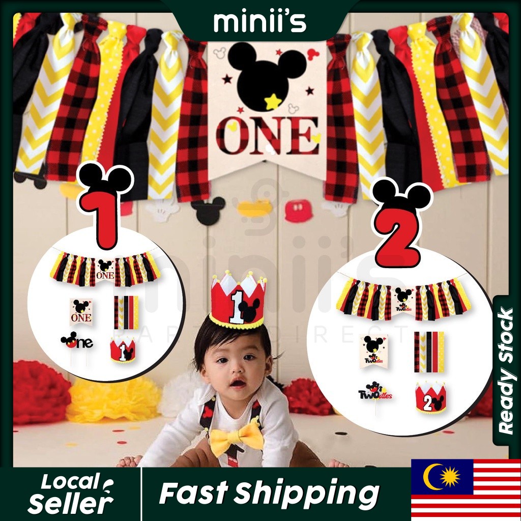 Miniis Mickey Mouse Tutu Set Mickey Banner Cake Topper Crown Hat Mickey ...