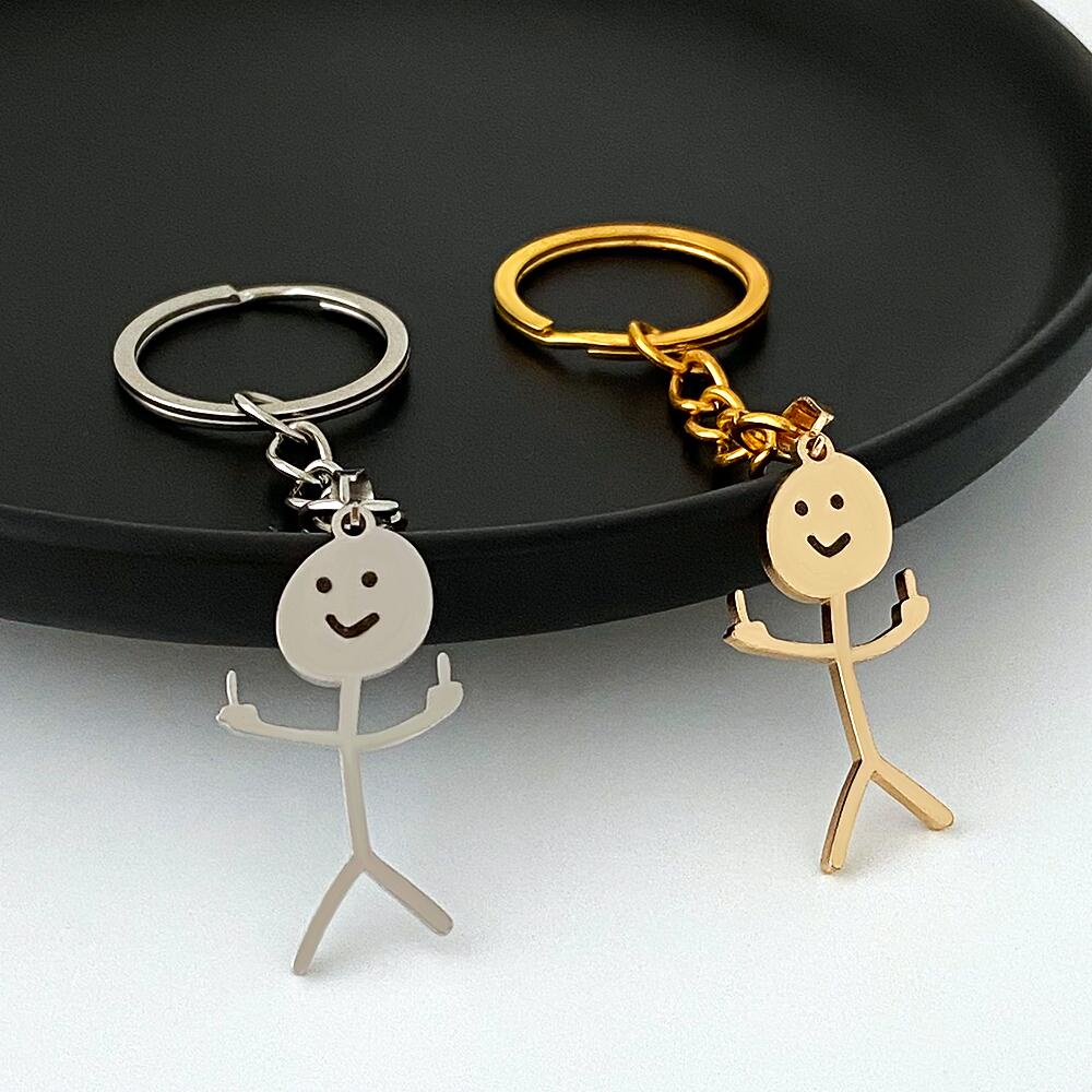 Funny Middle Finger Stickman Keychains for Men Women Titanium Steel ...