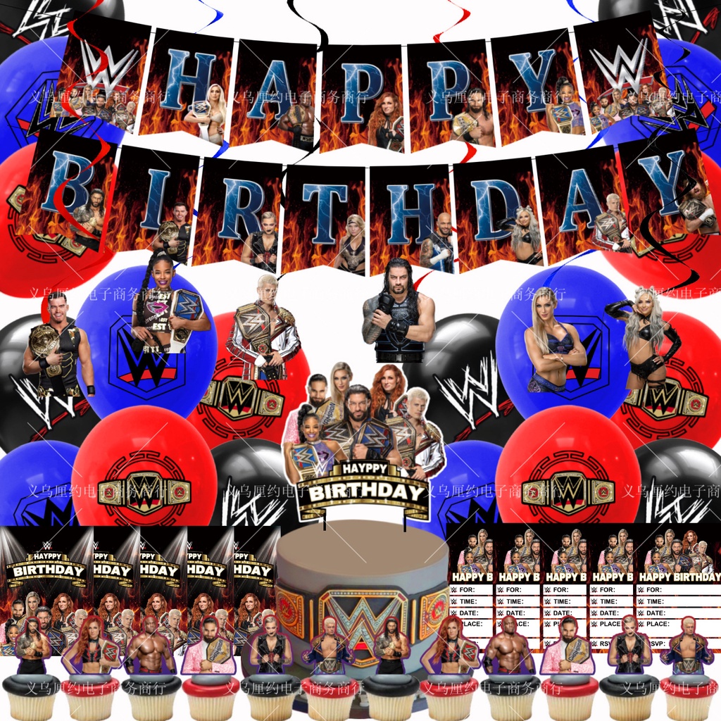 WWE Theme kids birthday party decorations banner cake topper balloon ...