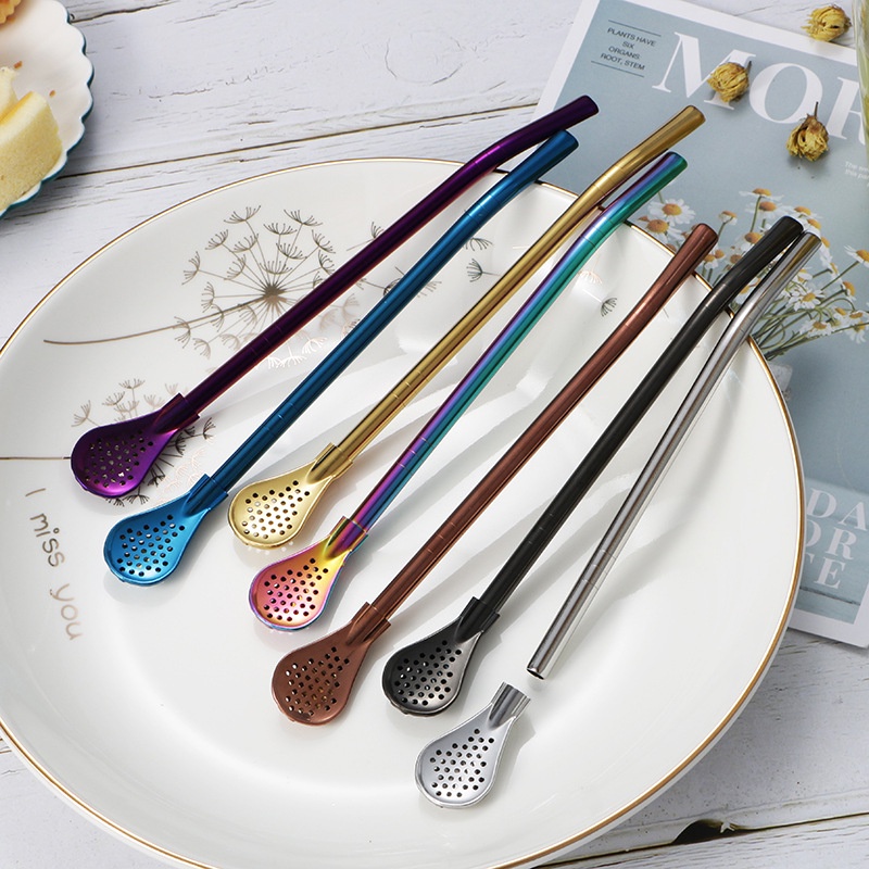 Straw spoon stainless steel 304 detachable straw spoon tea spoon straw ...