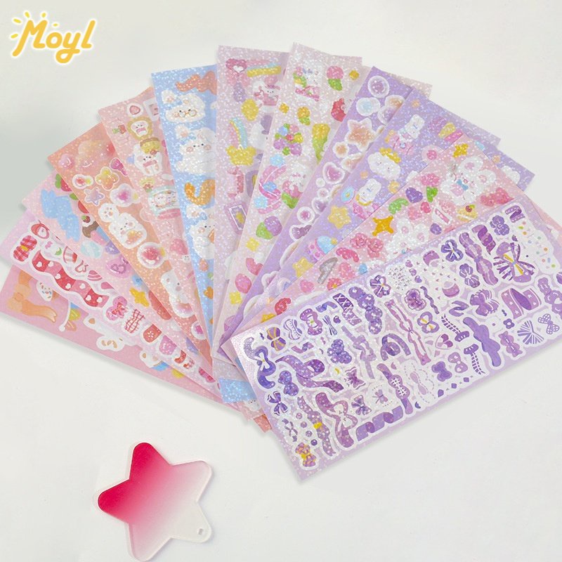 100 Sheets Lovely Cartoon Laser Long Strip Stickers K-POP Mixed Pattern ...