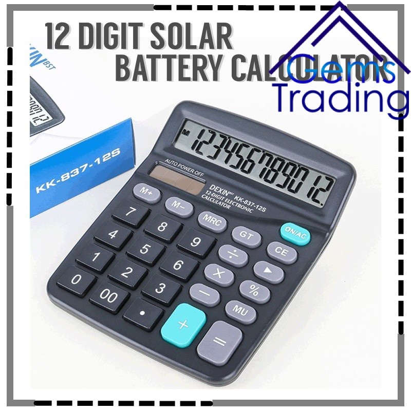 (12 Digits)Dual Power Big Display Desktop Calculator Solar Battery ...